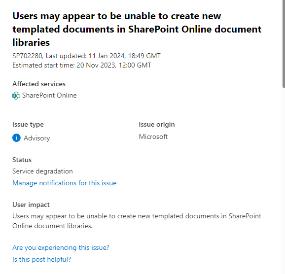 SharePoint Online - New File/Create File button not working | Microsoft Community Hub